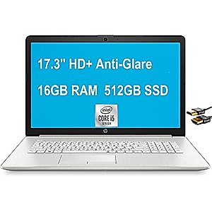 HP Flagship 2020 17 Laptop Computer 17.3" HD+ Anti-Glare Display 10th Gen Intel Quad-Core i5-1035G1 (Beats i7-8550U) 16GB DDR4 512GB SSD DVD Webcam Intel UHD Graphics Win 10 + HDMI Cable