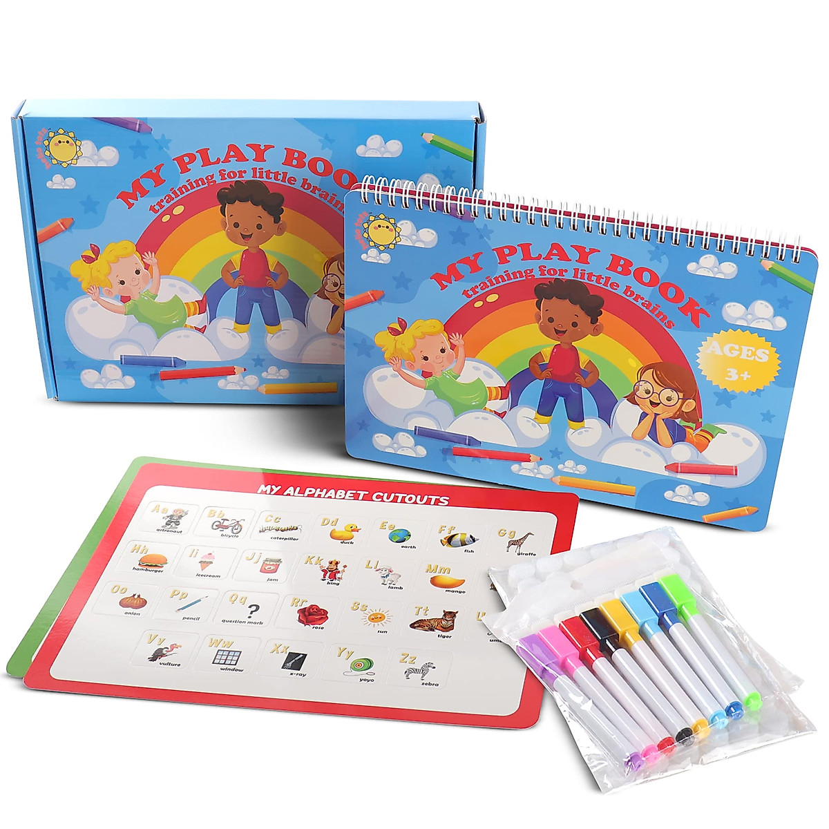 Helio Tots Play Book - Activity Book for Kids Ages 3-5 – Preschool Sensory Toy - 18 Different Activities and 11 Tracing Pages - Fine Motor Skills Toy for 3 Year Old Boy and Girl – Toddler Busy Toy