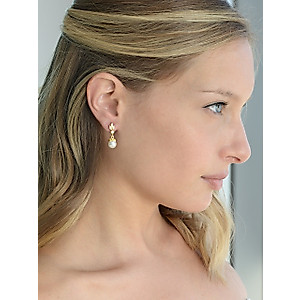 Mariell Pearl Drop Gold Wedding Earrings, 8MM Ivory Shell Pearls, Cubic Zirconia Crystal and Pearl Earrings for Brides, Bridesmaid, Prom and Mother of the Bride