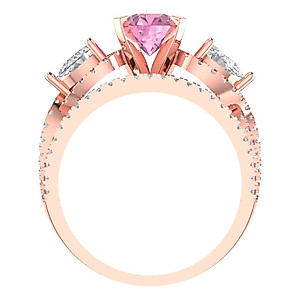 Clara Pucci 1.94 carat Round Shape 3 stone Pink Simulated Diamond Engagement Wedding Anniversary Bridal ring band set 14k Rose Gold 6.75