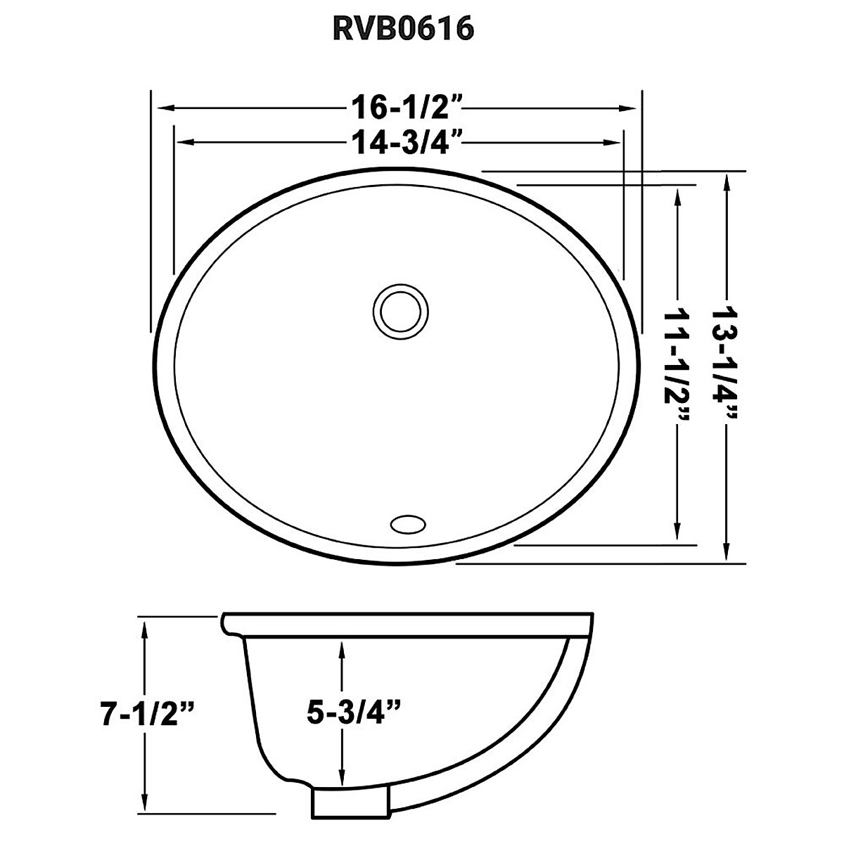 Ruvati 16 x 13 inch Undermount Bathroom Vanity Sink White Oval Porcelain Ceramic with Overflow - RVB0616