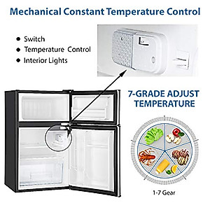 EUHOMY Mini Fridge with Freezer, 3.2 Cu.Ft Mini refrigerator fridge, 2 door For Bedroom/Dorm/Apartment/Office - Food Storage or Cooling Drinks(Silver).