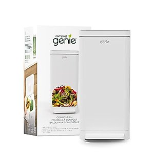 Compost Genie Kitchen Compost Bin, White Stainless-Steel Large, 3.6 Gallon, Indoor Odorless Composting, Hands-Free, Washable Parts, Includes 8 Tear-Off Compostable Bags and 4 Carbon Filters