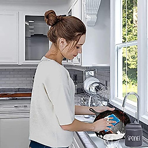 Sponge Holder for kitchen Sink - Dish Sponge Caddy for Kitchen Sink - Ceramic Sponge Holder - kitchen Sink Accessories - Farmhouse Fall Decor - kitchen Counter Decor - Sink Organizer - Black