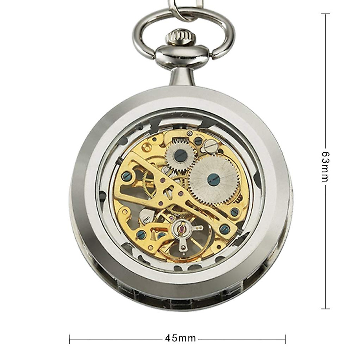 VIGOROSO Mens Classic Steampunk Pocket Watch Gold Skeleton Hand Wind Mechanical Watches in Box