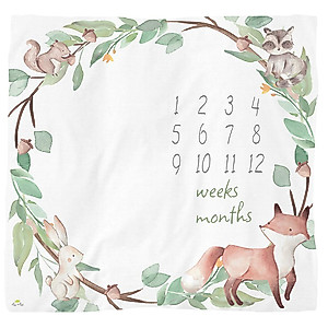 Itzy Ritzy Muslin Milestone Blanket Set; Includes One Blanket and Two Date Markers; Capture Weekly and Monthly Infant Milestones, Woodland Animals