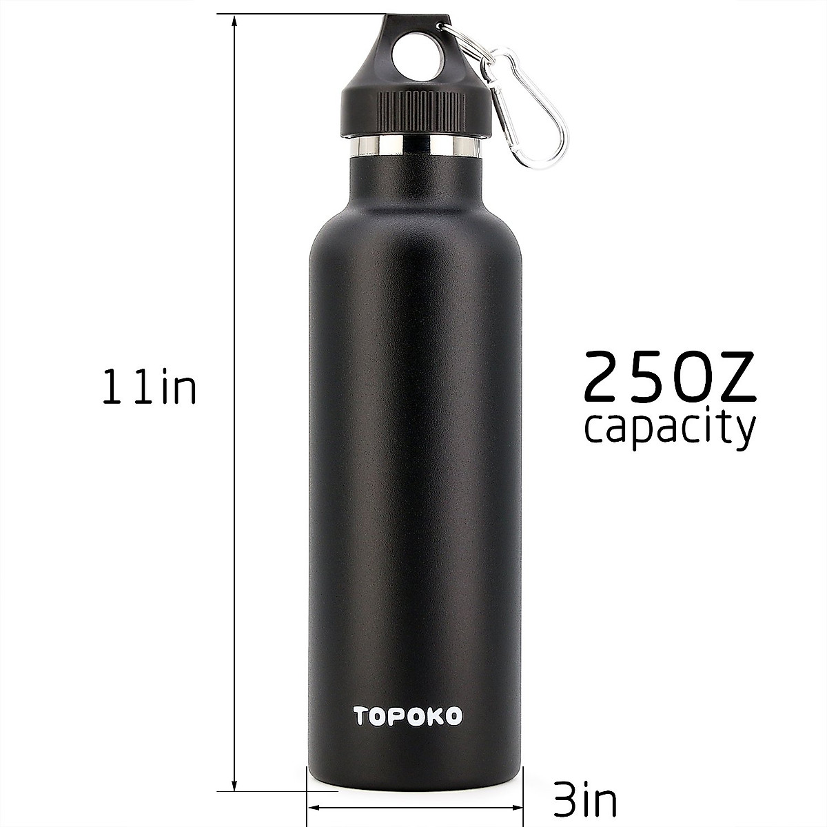 TOPOKO Colored Non-Rusty Stainless Steel Vacuum Water Bottle Double Wall Insulated Thermos, Sports Hike Travel, Leak Proof, BPA Free, 25 oz, Grey (Black)