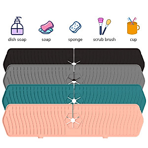 Aynuma Kitchen Faucet Sink Splash Guard, 24" x 5.6'' Upgrade Silicone Faucet Water Catcher Mat, Sink Draining Pad Behind Faucet, Rubber Drying Mat for Countertop, Bathroom, Farmhouse, RV (Black)