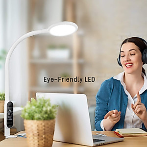CELYST 15W LED Desk Lamp with Clamp, Date, Calendar, Touch Panel, 28.3 Long Arm Flexible Desk Light for Video Conferencing, Architect/Task/Drafting Light, 3 Color Modes, 15 Brightness Dimmable, White