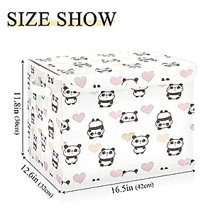 Kigai Storage Basket Cute Panda Storage Boxes with Lids and Handle, Large Storage Cube Bin Collapsible for Shelves Closet Bedroom Living Room, 16.5x12.6x11.8 In