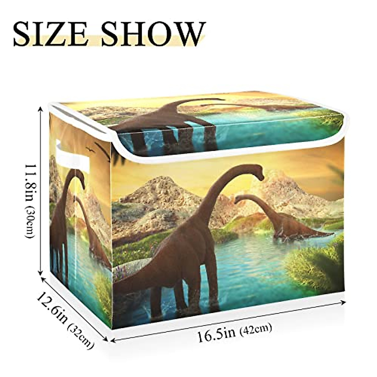 innewgogo Dinosaurs Storage Bins with Lids for Organizing Dust-proof Storage Bins with Handles Oxford Cloth Storage Cube Box for Living Room