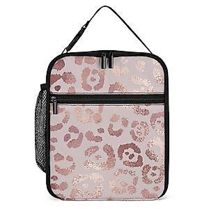 MINBHEBYUD Leopard Skin Rose Gold Lunch Bag for Men Women, Insulated Lunch Bags for Office Work, Reusable Portable Lunch Box