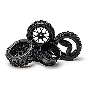 JIUWU 4 Pcs Black 1:10 Scale RC Tires Wheel Rims Crossing Rubber On Road Parts