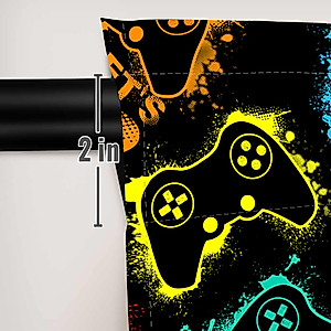 DOTOOMA 82x84 Inches Neon Gamepad Game Window Curtains Start Play Teen Boys Modern Gaming Video GameRoom Bedroom Living Room Decorations Home Window Treatments Drapes 2 Panel