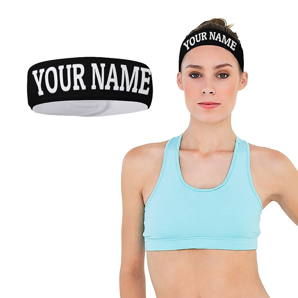 Custom Personalized Workout Sweatbands for Unisex,Sport Headbands Hairband Bandana Balaclava for Gym,Yoga,Basketball,Running Black