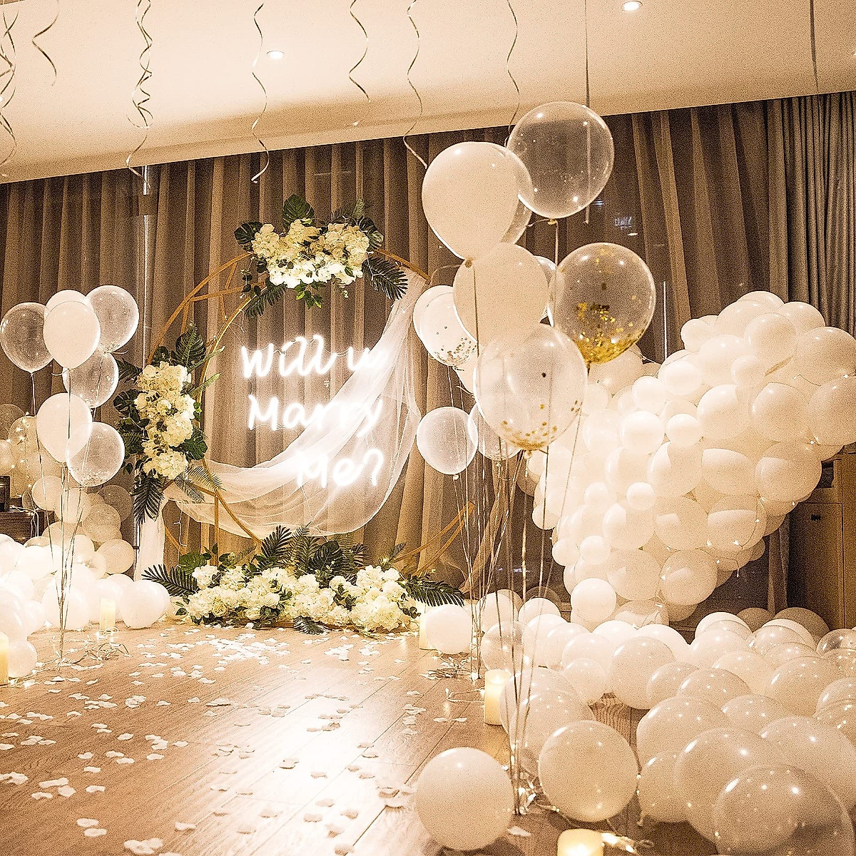 White Balloons 100 Pack 12 Inch White Latex Party Balloons with 2 Rolls of Ribbon Pastel White Helium Balloons for Wedding Birthday Party Baby Shower Engagement Anniversary Party Decorations