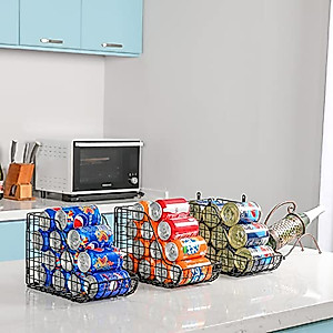 X-cosrack Standing Stackable Can Dispenser Storage Organizer Bins-3 Pack, Metal Wire Basket Beverage Pop Soda Rack Stand Kitchen Pantry Countertop Cabinets,Stacking Canned Food Holder-Patent Pending