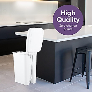 Superio 10.5 Gal Slim Step On Pedal Plastic Trash Can, Waste Bin for Under Desk, Office, Bedroom, Bathroom- 42 Qt White