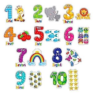 FLYAB Numbers Wall Stickers 5 Sheets Learning Educational Number Wall Decals Peel and Stick Animal Wall Decals Stickers for Kids Toddlers Classroom Playroom Daycare Nursery Bedroom Decorations