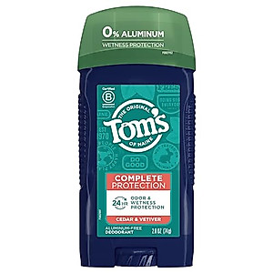 Tom's of Maine Complete Protection Aluminum-Free Natural Deodorant for Men, Cedar & Vetiver, 2.6 OZ
