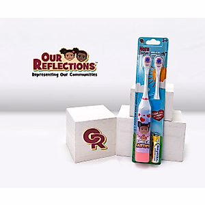 OUR REFLECTIONS Kids Battery Powered, 2 Toothbrush Heads, Soft Bristles, Ages 3 and up. Diversity Girl Nora, Boy John (Nora Electric Toothbrush, Pink)