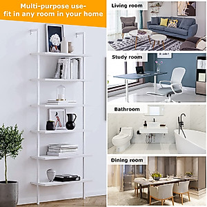 ANTSKU 5 Tier Wall Mounted Ladder Shelf, Ladder Bookshelf with Metal Frame and Wood Shelf, Modern Learning Bookcase for Living Room, Bedroom, Office (23.6" W x 11.8" D x 70.8" H, White)