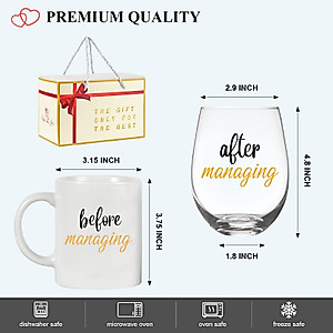 Gifts for Women, Before Managing, After Managing 11 oz Coffee Mug and 18 oz Stemless Wine Glass Set, Unique Boss Lady Appreciation Gifts for Women, Her, Mom, Coworker, Manager, Teacher, Boss
