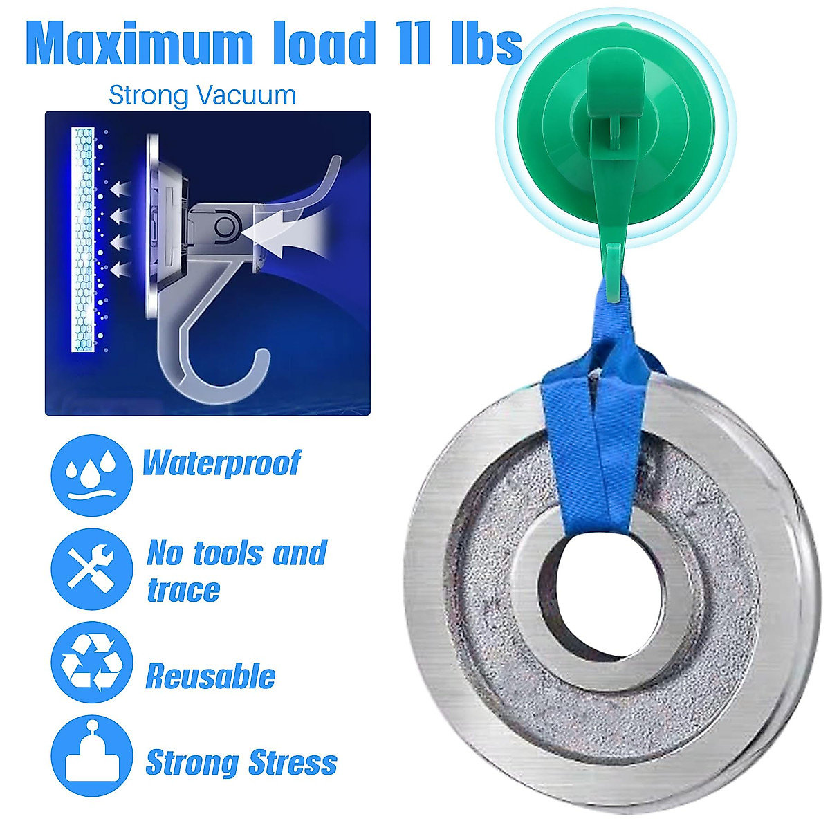 Antimbee Suction Cup Hooks, 10 Pack Wreath Hangers, Removable Glass Wall Holder Hook, Small Suction Utility Hook for Bathroom Kitchen Home Decor, Up to 11 lbs on Smooth Surface (Green)