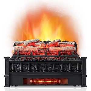 Tangkula 20” Electric Fireplace Log Set Heater with Adjustable Temp, Overheating Protection, Realistic Birch Wood Ember Bed, Infrared Quartz Electric Fireplace Insert for Home & Office Decor, 1500W