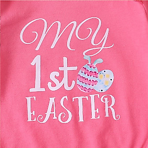Aslaylme Newborn Girl Easter's Day Clothes Baby Easter Egg Flare Pant Outfit My 1st Easter's Day Bodysuit (Pink-1st,0-3 Months)