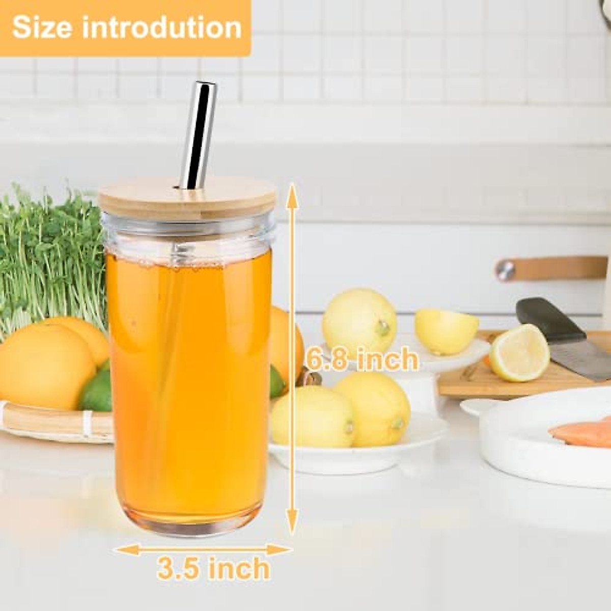 AmzFan Iced Coffee Cups, Boba Cup, Mason Jar with Lid and Straw 20 oz, Coffee Cups with Lids, Reusable Wide Mouth Boba Tumbler, Clear Travel Mug (2PCS-20 OZ)