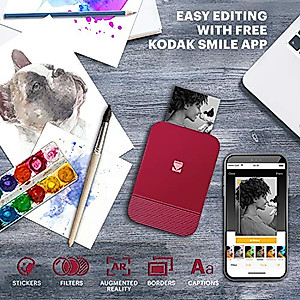 KODAK Smile Instant Digital Bluetooth Printer for iPhone & Android – Edit, Print & Share 2x3 Zink Photos w/ Smile App (Red)