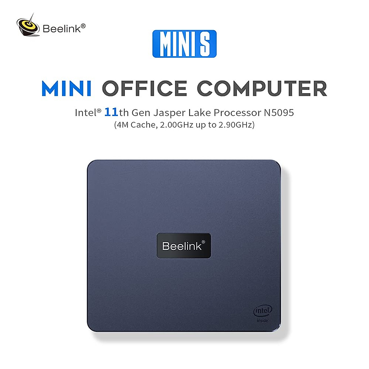Beelink Mini S Mini PC W11, Intel 11th Gen N5095 (Max 2.9 GHz), Small Desktop PC 8GB DDR4 RAM 128GB SSD, Mini Computer Support 4K Dual HDMI, WiFi5 Bluetooth 4.0, Gigabit Ethernet, 4USB3.0