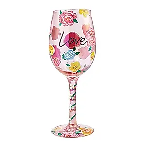 Enesco Designs by Lolita Love Floral Hand-Painted Artisan Wine Glass, 1 Count (Pack of 1), Multicolor