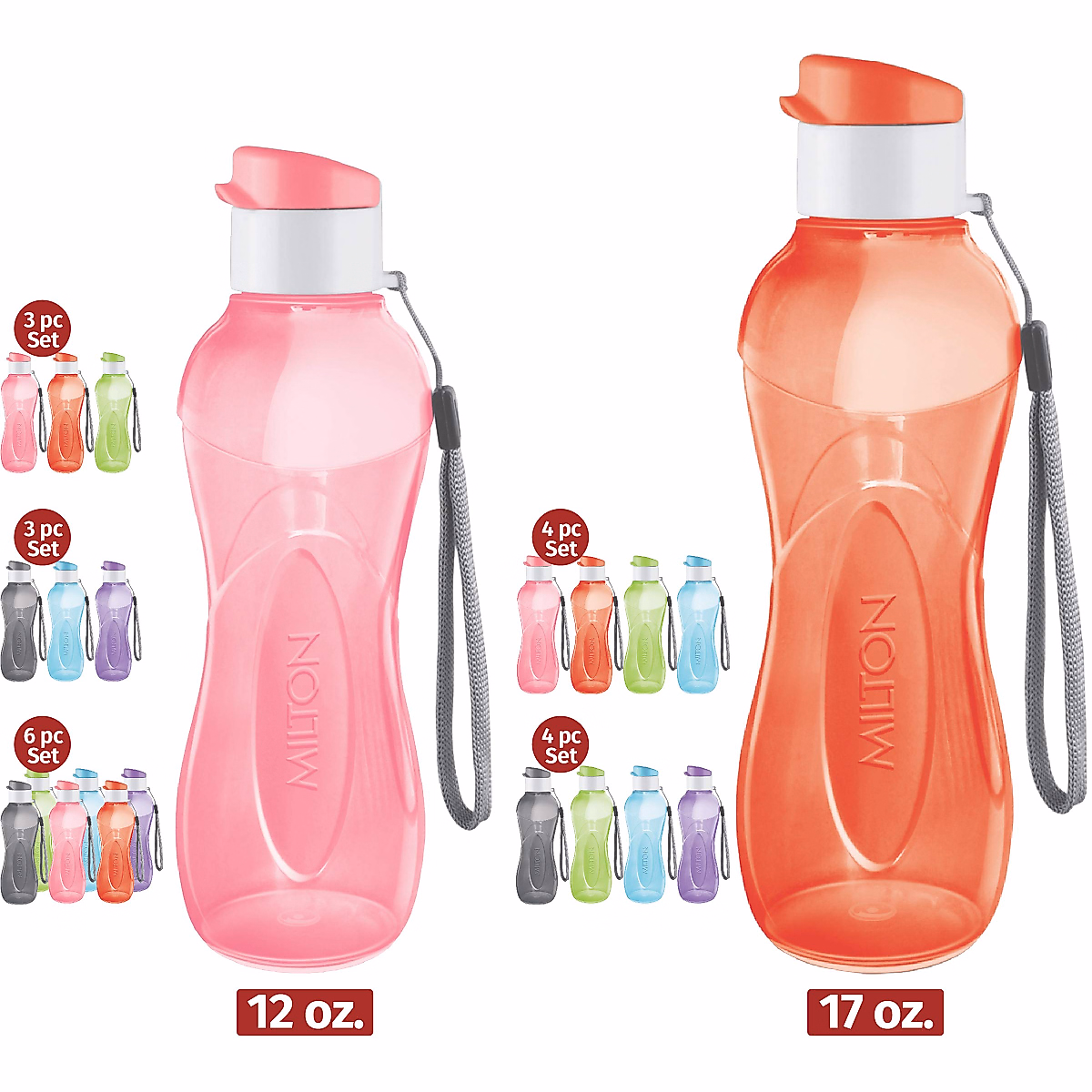 MILTON Water Bottle Kids Reusable Leakproof 17 Oz 4-Pack Plastic Wide Mouth Large Big Drink Bottle BPA & Leak Free with Handle Strap Carrier for Cycling Camping Hiking Gym Yoga - Pastel Colors