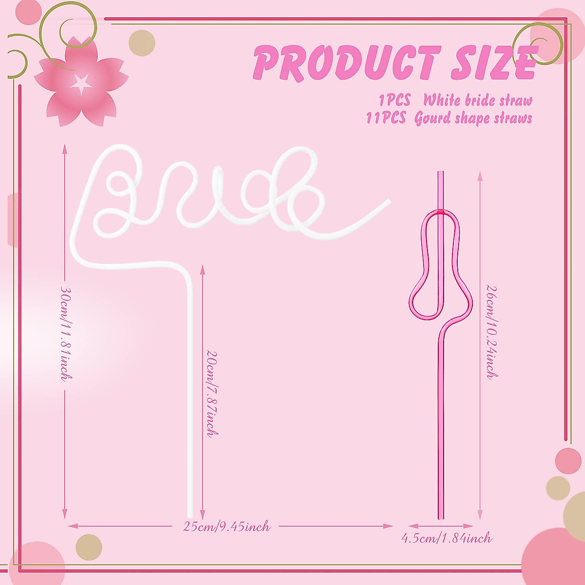 Sunnyray 12 Pcs Reusable Bride Straws Valentine's Day Silly Straws Wedding Bride Bridesmaid Party Favor Crazy Loop Straws Plastic Drinking Straws for Wedding Birthday Gifts Decor(White Bride)