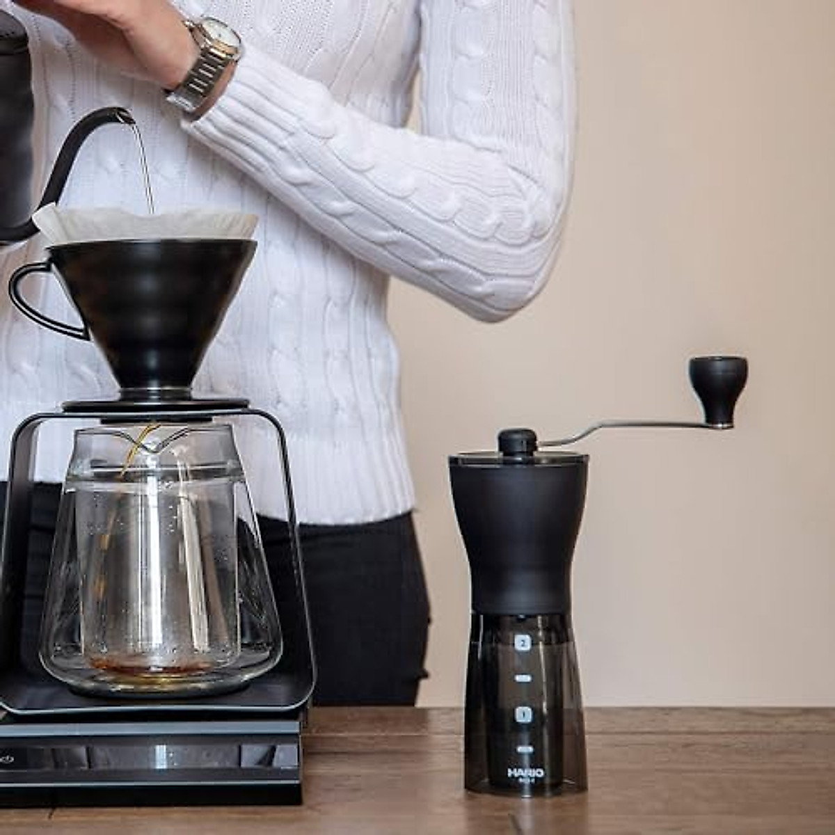 Hario Ceramic Coffee Mill - 'Mini-Slim Plus' Manual Coffee Grinder 24g Coffee Capacity