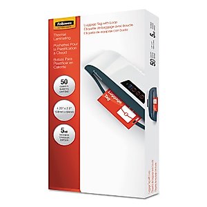 Fellowes 52034 Laminating Pouches, 5mil, 4 1/4 x 2 1/2, Tag Size, 50/Pack