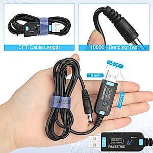 FARSENSE USB to DC 5V Power Cord, Universal DC 5.5x2.1mm Barrel Plug Charging Cable(3FT) with 10 Connector Tips,USB to Barrel Plug 5V Power Cable with On/Off Switch and Led Indicator