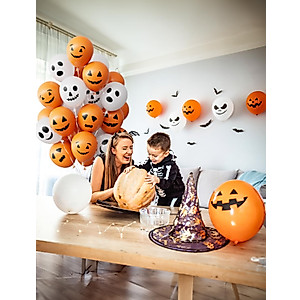 Adeyoo Halloween Balloons,60Pcs Ghost Balloons Scary Pumpkin Balloons 12 Inches Latex Balloons Orange and White Balloons 6 Styles Spooky Balloons for Halloween Theme Birthday Party Decorations