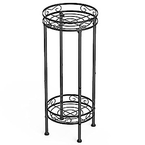 Skycarper 2 Tier Plant Stand Rack Organizer Indoor Outdoor Multiple Holder with Adjustable Height Rubber Stopper,Black