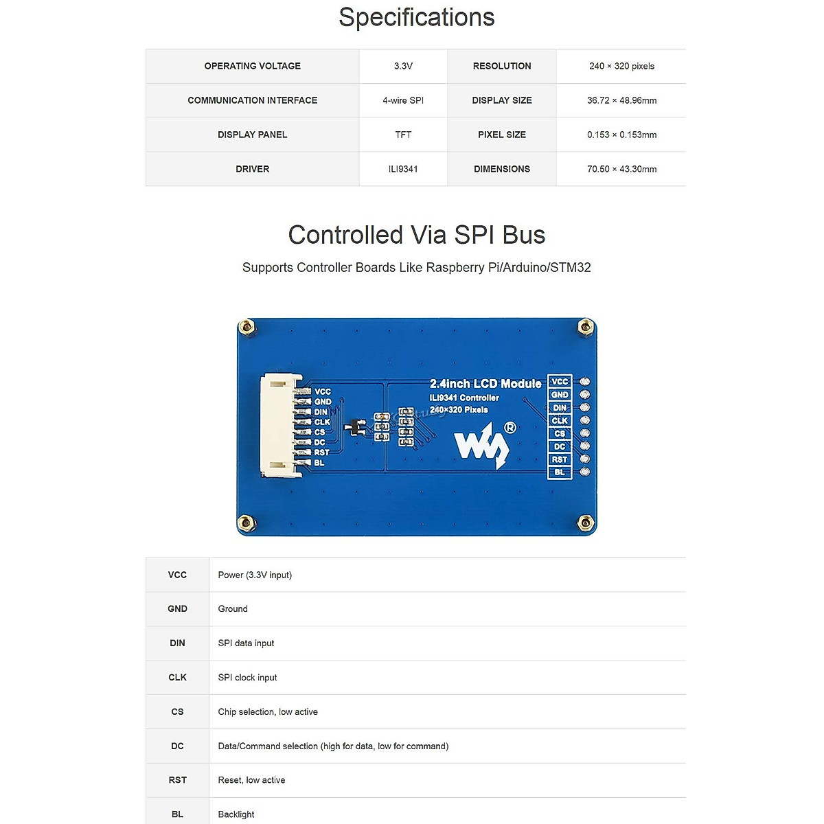 2.4inch LCD Screen Display Module 240×320 Resolution SPI Interface for Raspberry Pi VisionFive 2 STM32 @XYGStudy