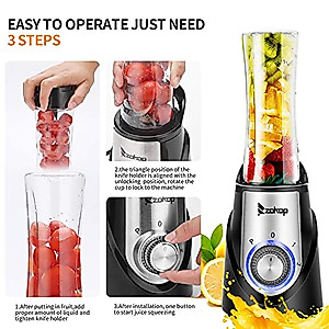 Personal Blender for Shakes, Portable Smoothie Makers, Food Prep,and Frozen Blending with 120V Voltage 350-Watt Base,600ml Mini Travel Blender Juicer for Kitchen
