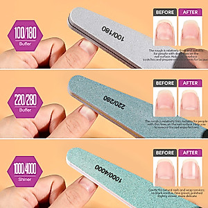 Nail File Buffer, Teenitor Gel Nail File Set Professional Nail Buffer File Block Natural Manicure File Nail Polisher Washable Double Sided
