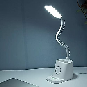 Wireless Phone Charger Table lamp with Pen Holder Minimalist led Desk lamp (White)