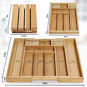 Expandable Silverware Organizer for Utensils Holder, Kitchen Drawer Organizer and Cutlery Tray with 2 Removable Knife Block,13-20inch