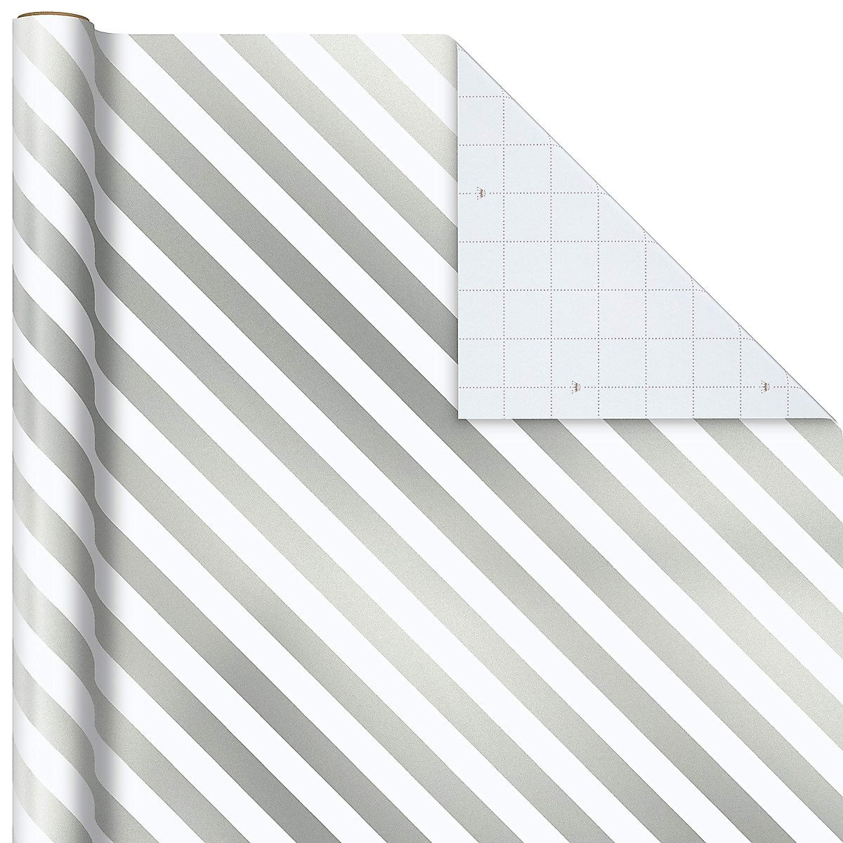 Hallmark Silver and White Wrapping Paper with Cutlines on Reverse (3 Rolls: 105 sq. ft. ttl) Stripes, Dots, Geometric for Weddings, Christmas, Hanukkah, Bridal Showers, Birthdays
