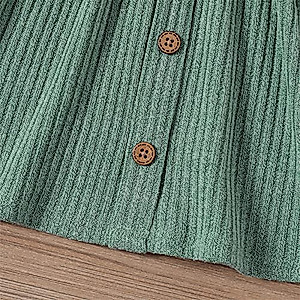 PATPAT Baby Girls Sleeveless Dress Infant Crewneck Solid Rib Knit Tank Skirt Dress Headband 3-6 Months Green-a
