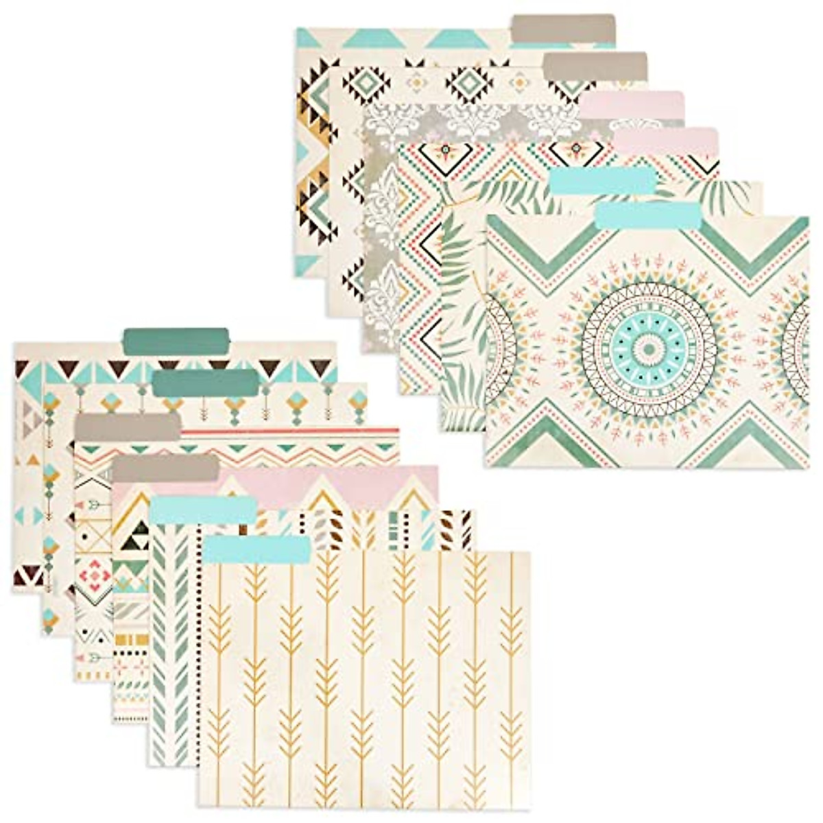 12-Pack Boho-Themed Western Decorative File Folders, Letter Size, 1/3 Cut Tab, Bohemian-Themed