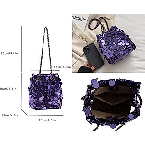 Glitter Sequin Evening Shoulder Crossbody Bag Women Bling Handbag and Purse Sparkly Prom Party Bucket Bag (Purple)